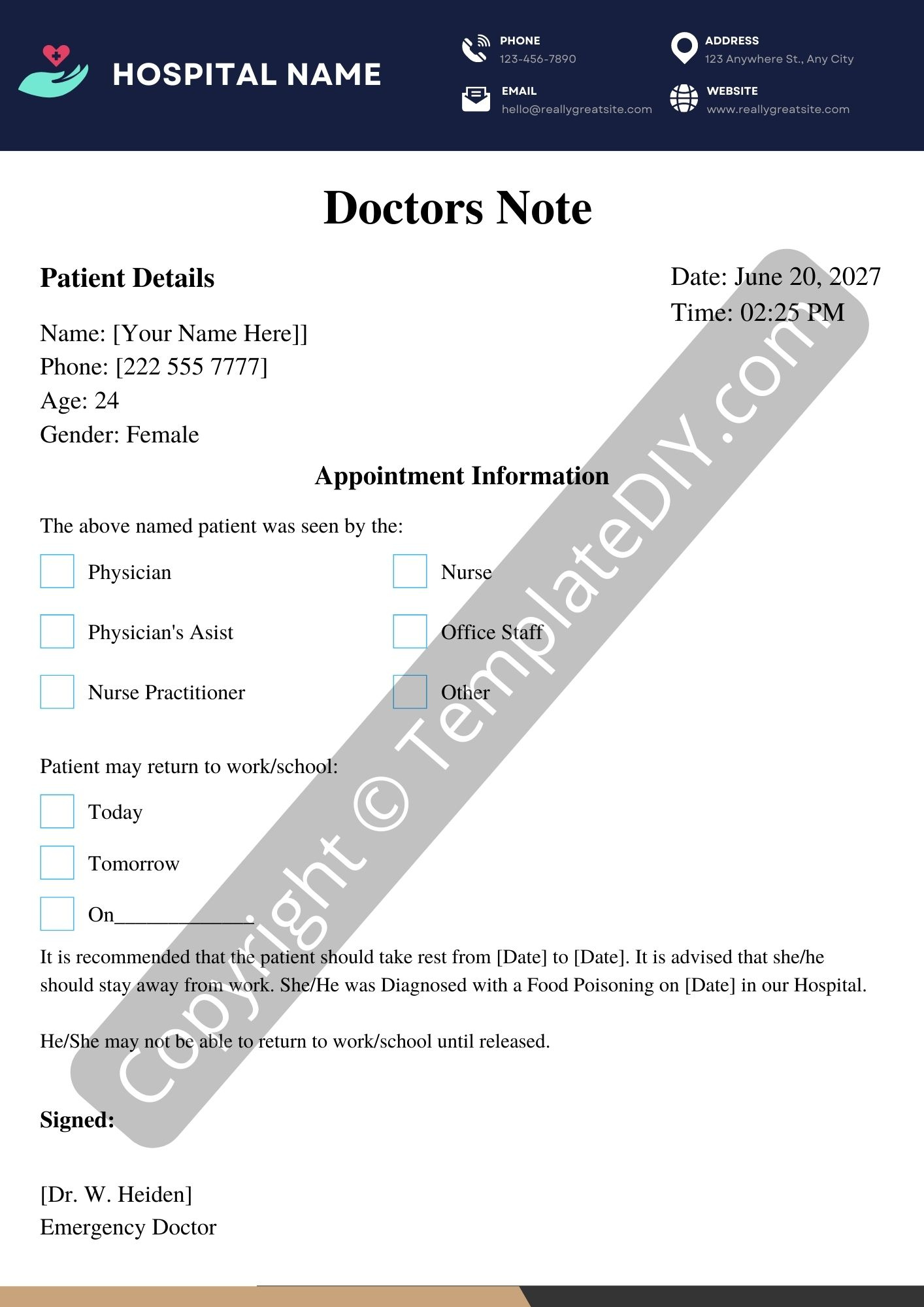 Doctors Note For Food Poisoning Template Printable In PDF Word 